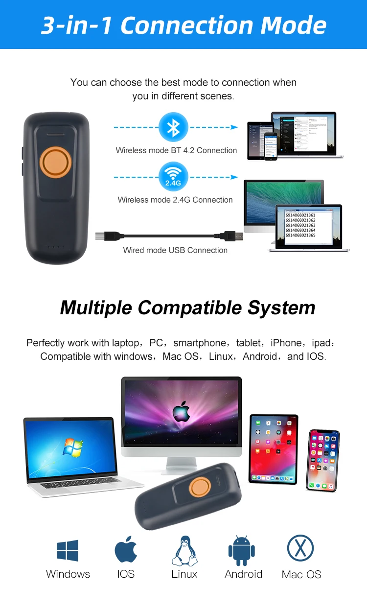 Long Range Dual Mode Handy Barcode Reader - Wireless & Portable