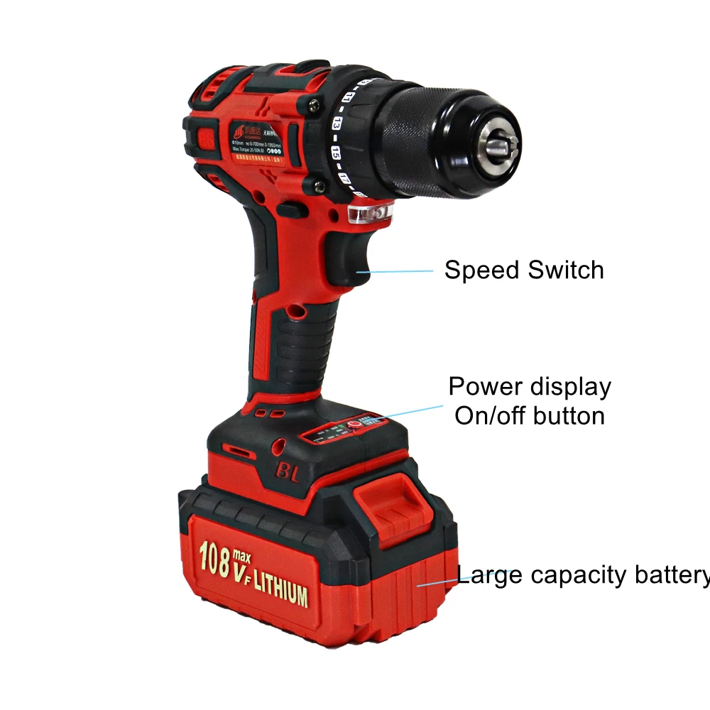 21v 13mm Cordless Electric Hand Drill Industrial Grade Brushless Impact ...