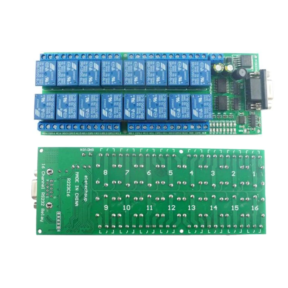 R223C16 DC 12V 16-Channel Relay Board with RS232 DB9 Interface