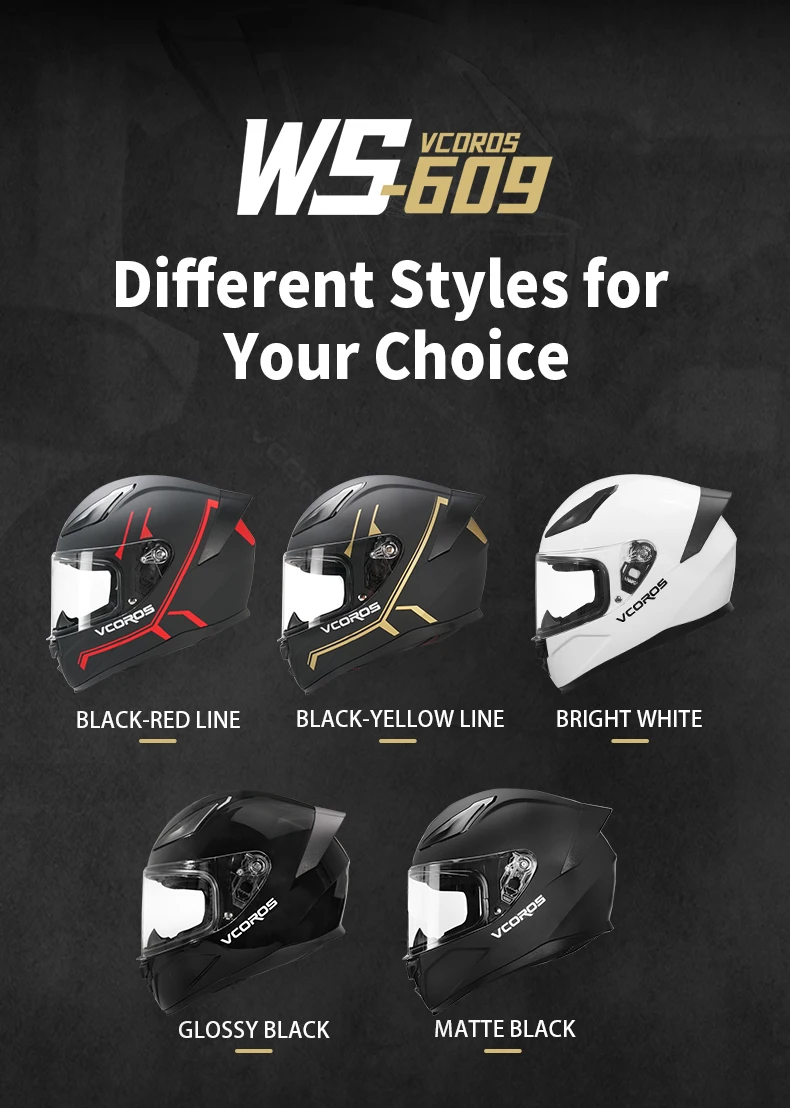 VCOROS WS-609 Full Face Motorcycle Helmets - DOT Approved