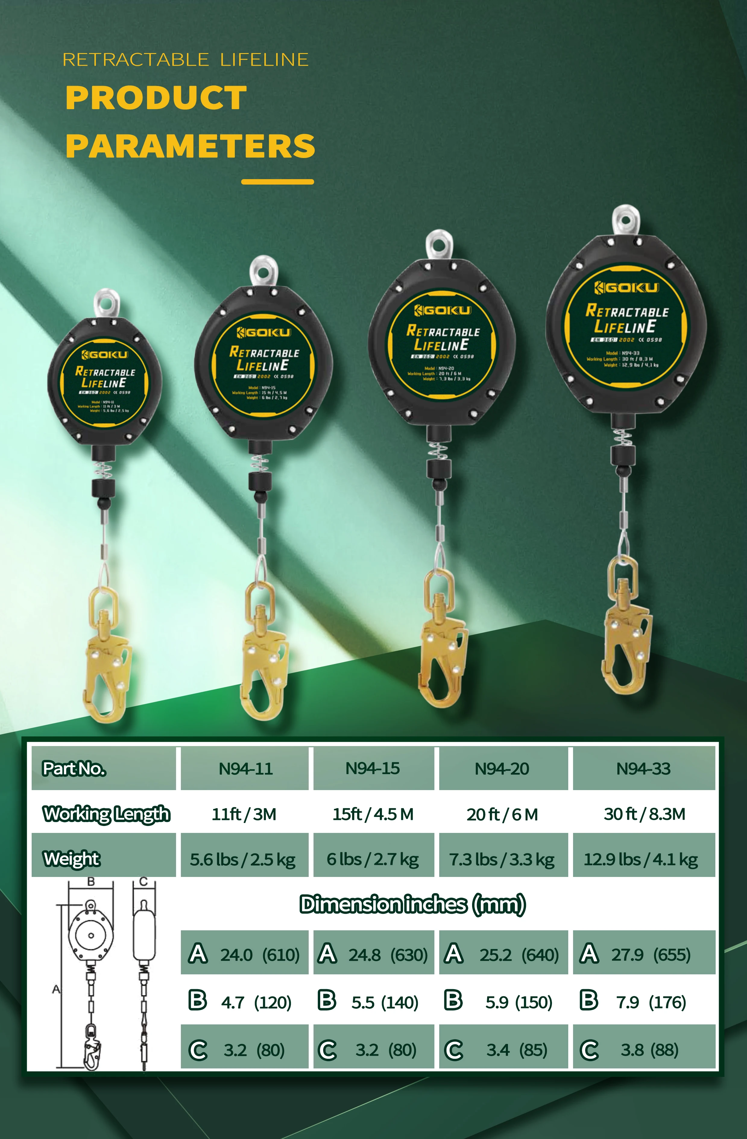 20m Cable Safety Fall Protection Retractable Lanyard Fall Arrester Self Retracting Lifelines ...