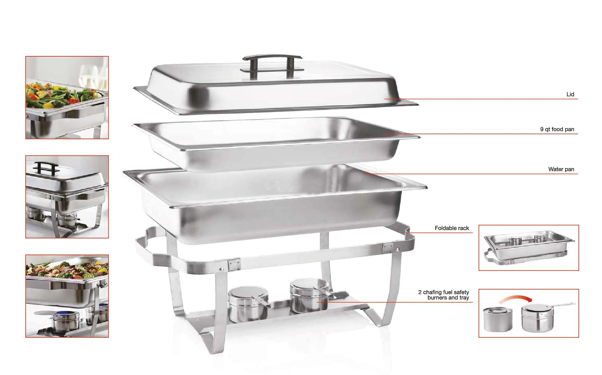 Cheap Stainless Steel Rectangular White Glass Gold Induction Chafer ...