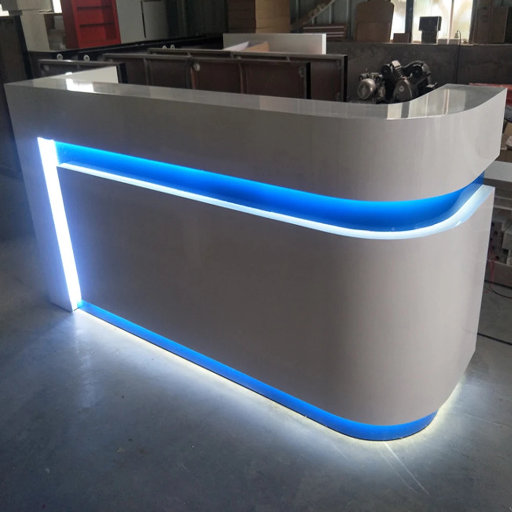 Small Reception Desk Furniture With Led Light Front Table Counter ...