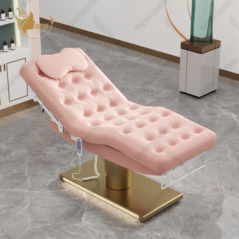 Luxury Pink Tufted Leather Gold Salon Spa Bed Beauty Equipment 3 Motors ...
