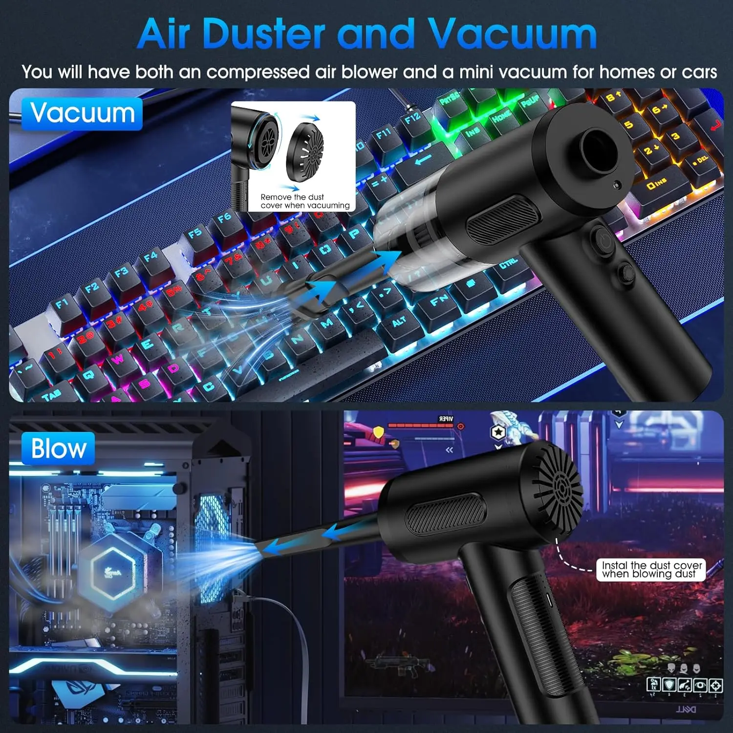 Compressed Air Duster Electric Air Duster And Vacuum 2 In 1,3 Gear To ...