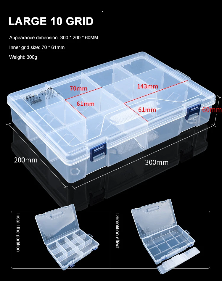 Clear Divided Hinged Keyway Plastic Storage Organizer Box