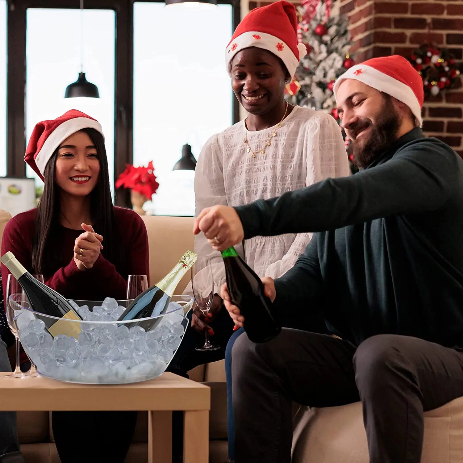 4L Large Capacity Beverage Tub Oval Storage Bucket Party Transparent ...