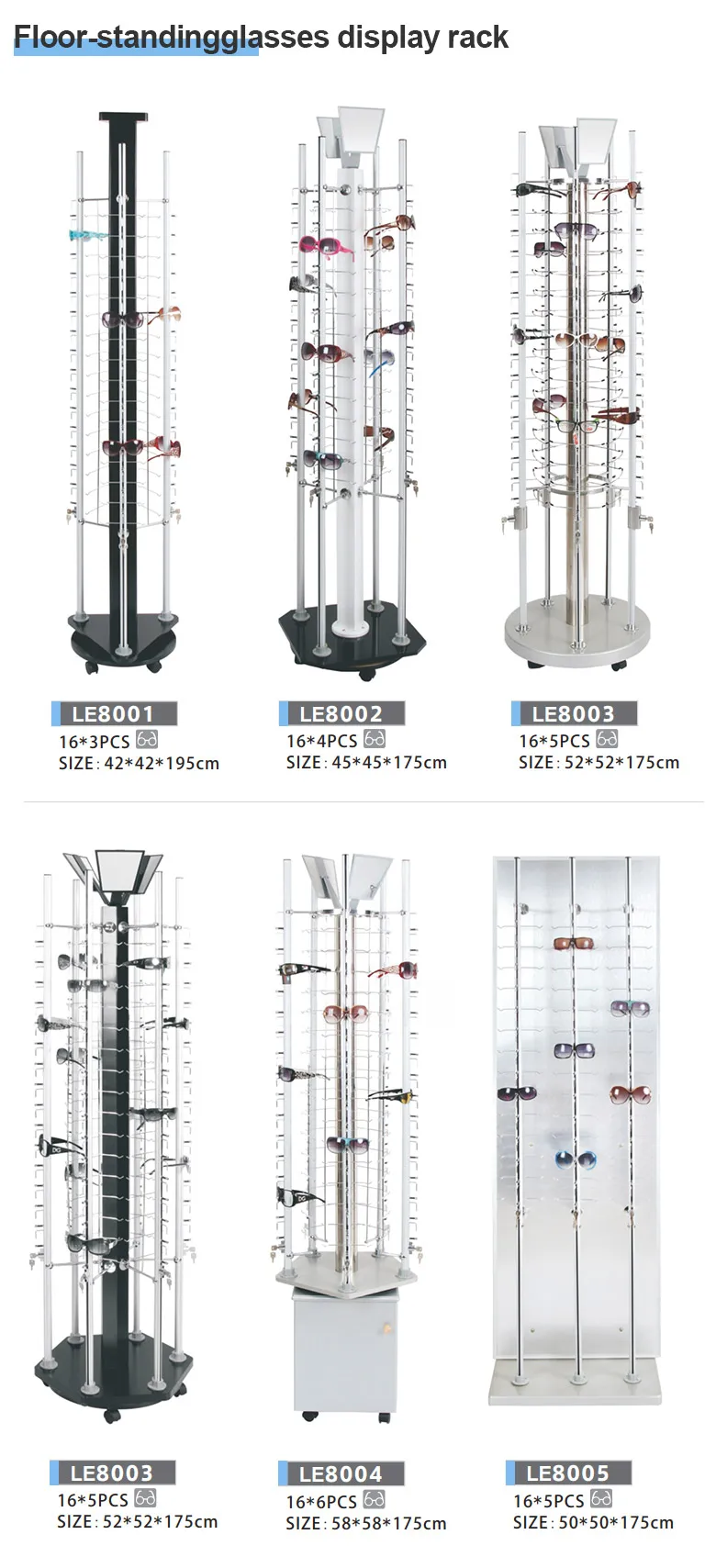 Customized Wall Mounted Metal Lockable Eyeglasses Display Rods ...