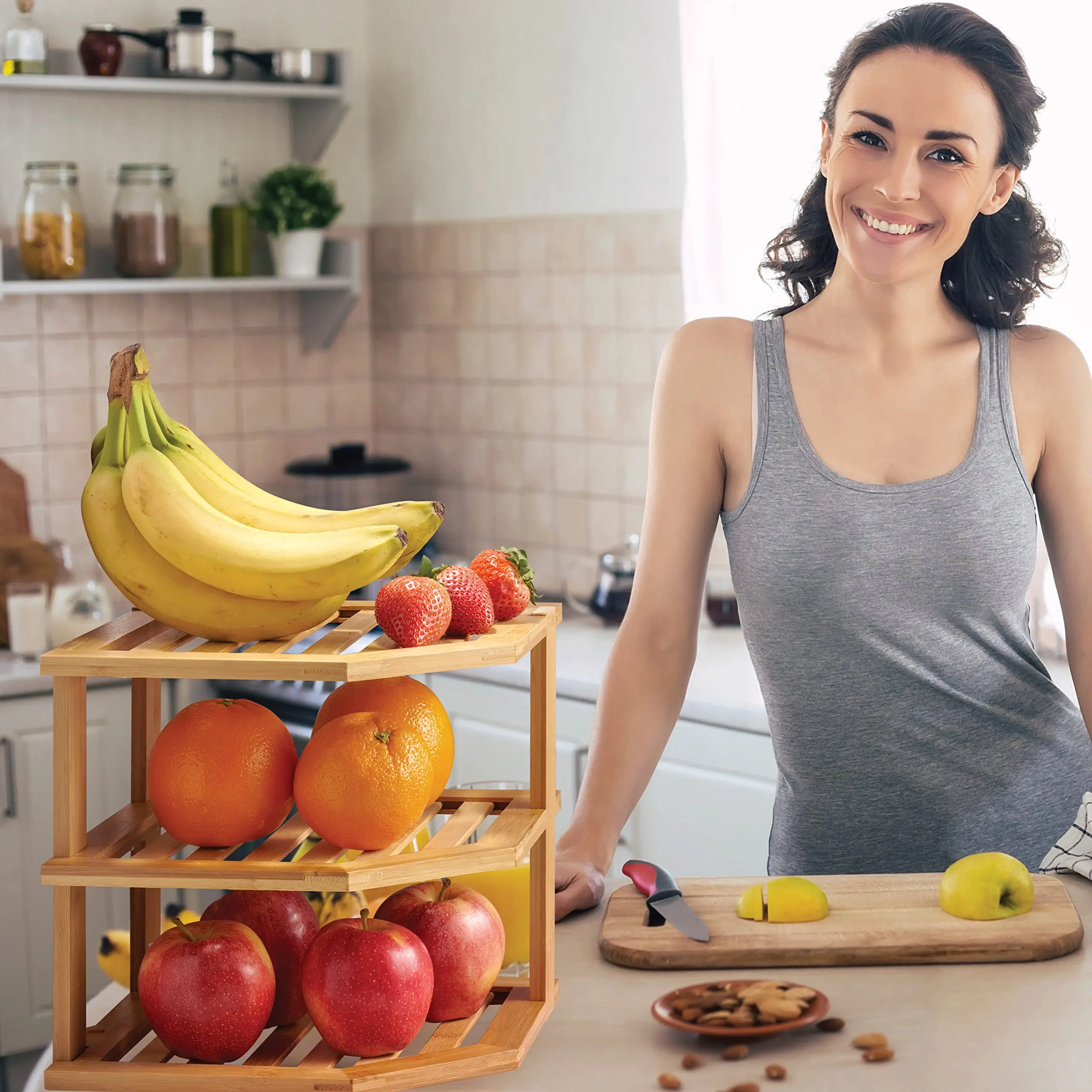 Bamboo Cabinet Organizer Shelf,Bamboo Wooden Corner Rack for Kitchen ...