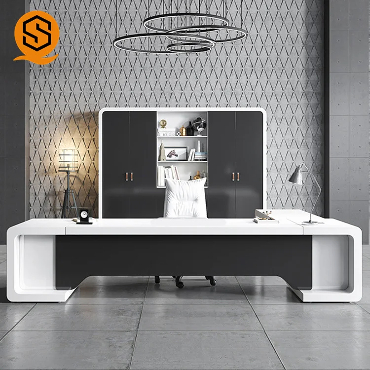 Modern White Solid Surface Office Table Ceo Luxury Desk boss Table for ...