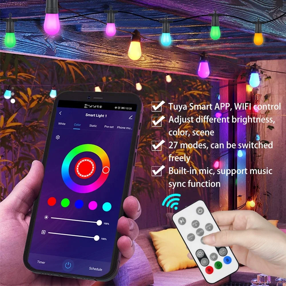 RGB Edison Bulb WiFi Tuya Smart String Lights Christmas Decoration Led ...