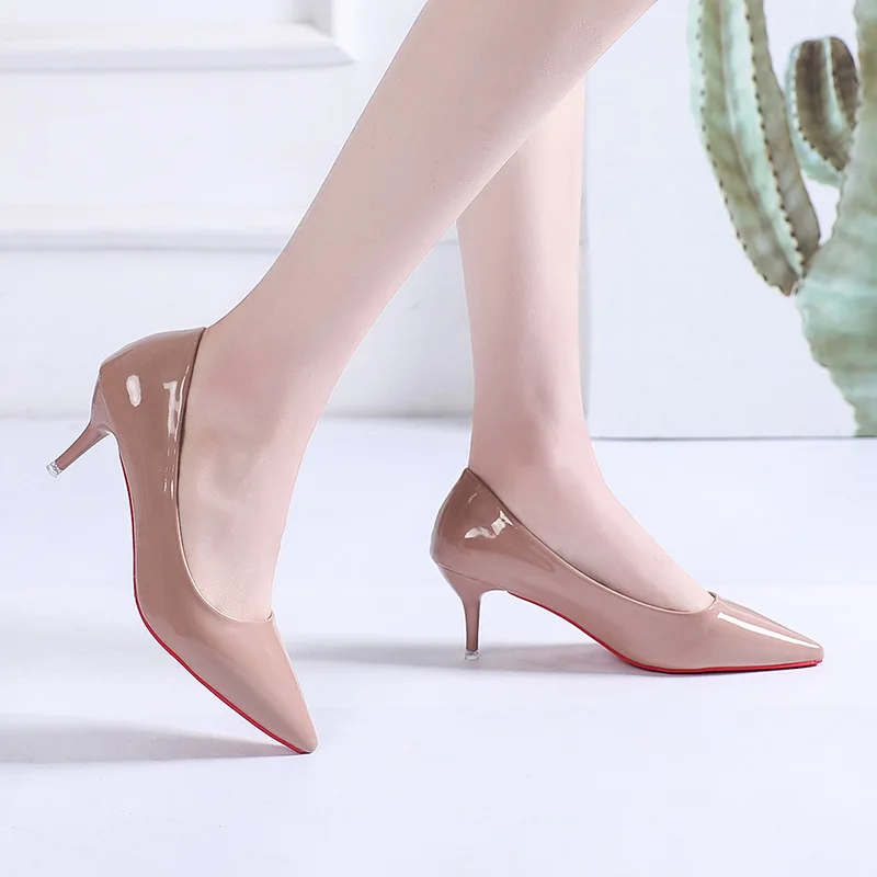 Simple Solid Color Pointy High Heel Patent Leather Wedding Light Mouth ...