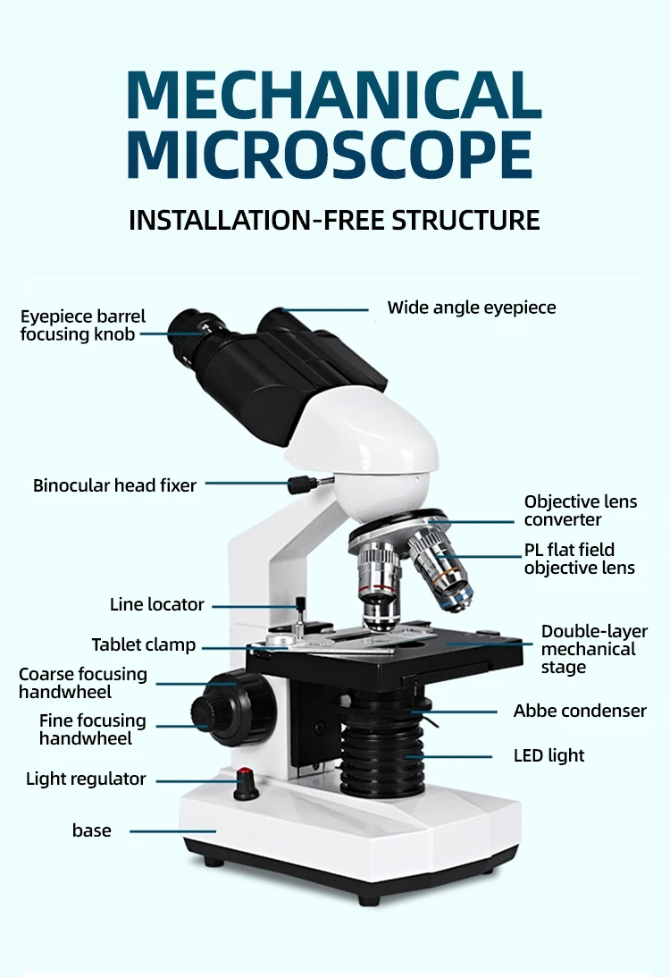 2500x Multiplier Binocular Biological Microscope Medical Laboratory ...