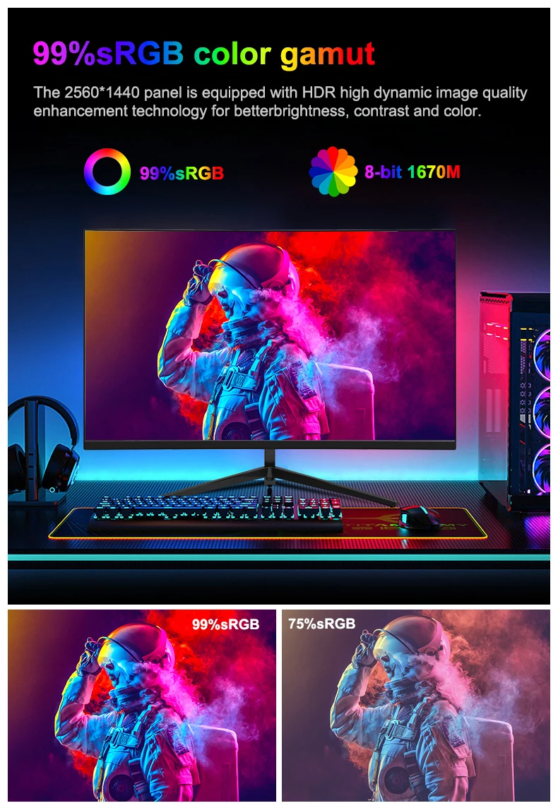 144hz 4k Pc Screen Curved Gaming Monitors Borderless 27 Inch Ips ...