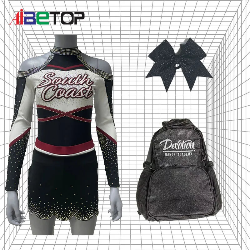 Wholesale Sparkle Pink Cheerleading Uniforms Long Sleeves Women&Girls ...