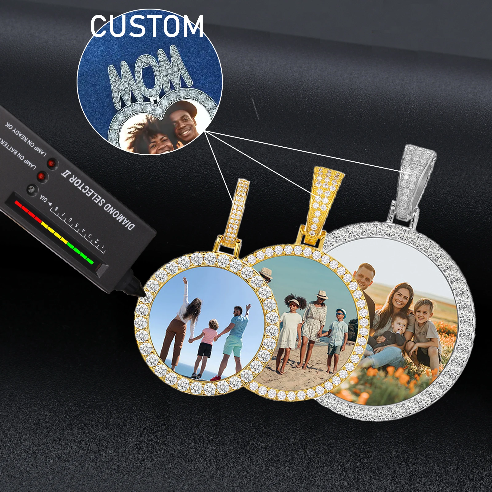 Custom Holder Moissanite Photo Pendant 925 Sterling Silver