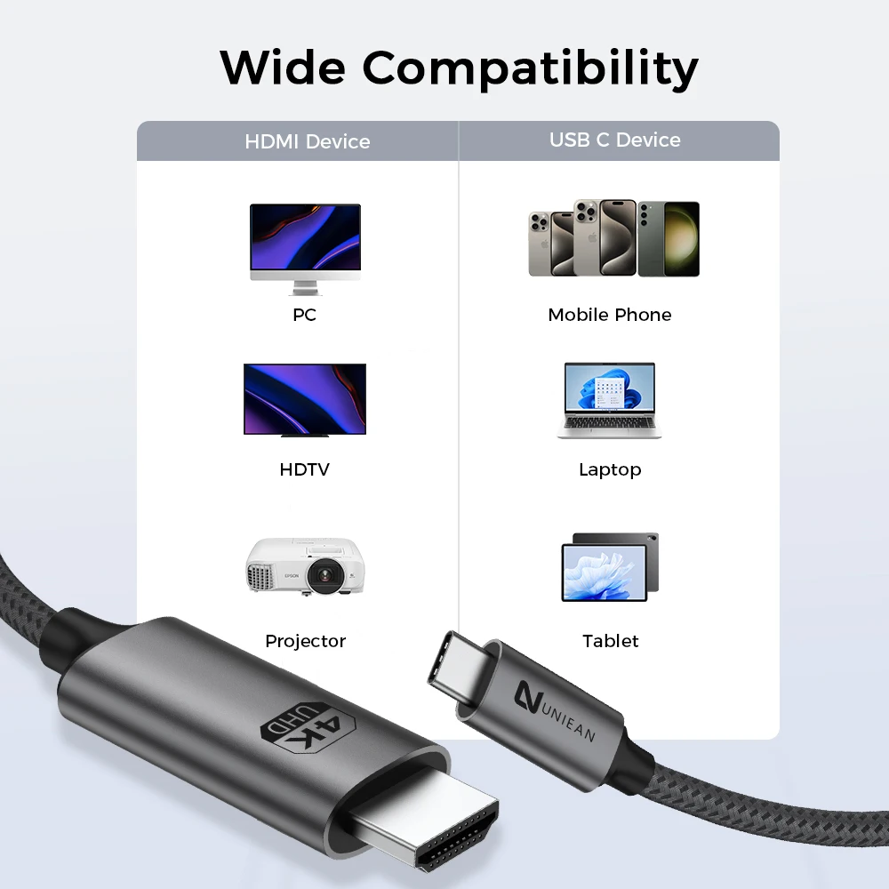 UNIEAN UHD 4K 60hz USB C to 4K UHD Adapter - Connect Mobile to TV
