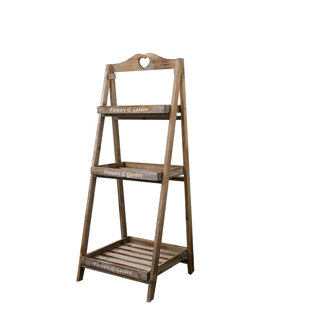 Wood Ladder Plant Stand 3-Tier Flower Display Shelf Rack for Home Patio ...