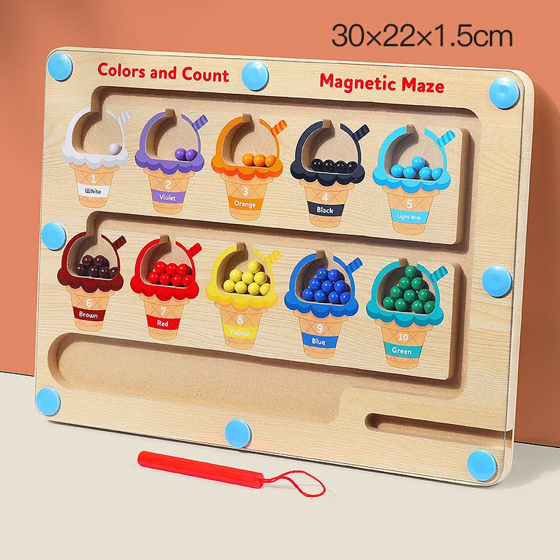 Learning Counting Wood Puzzle Board Baby Magnetic Color And Number Maze ...