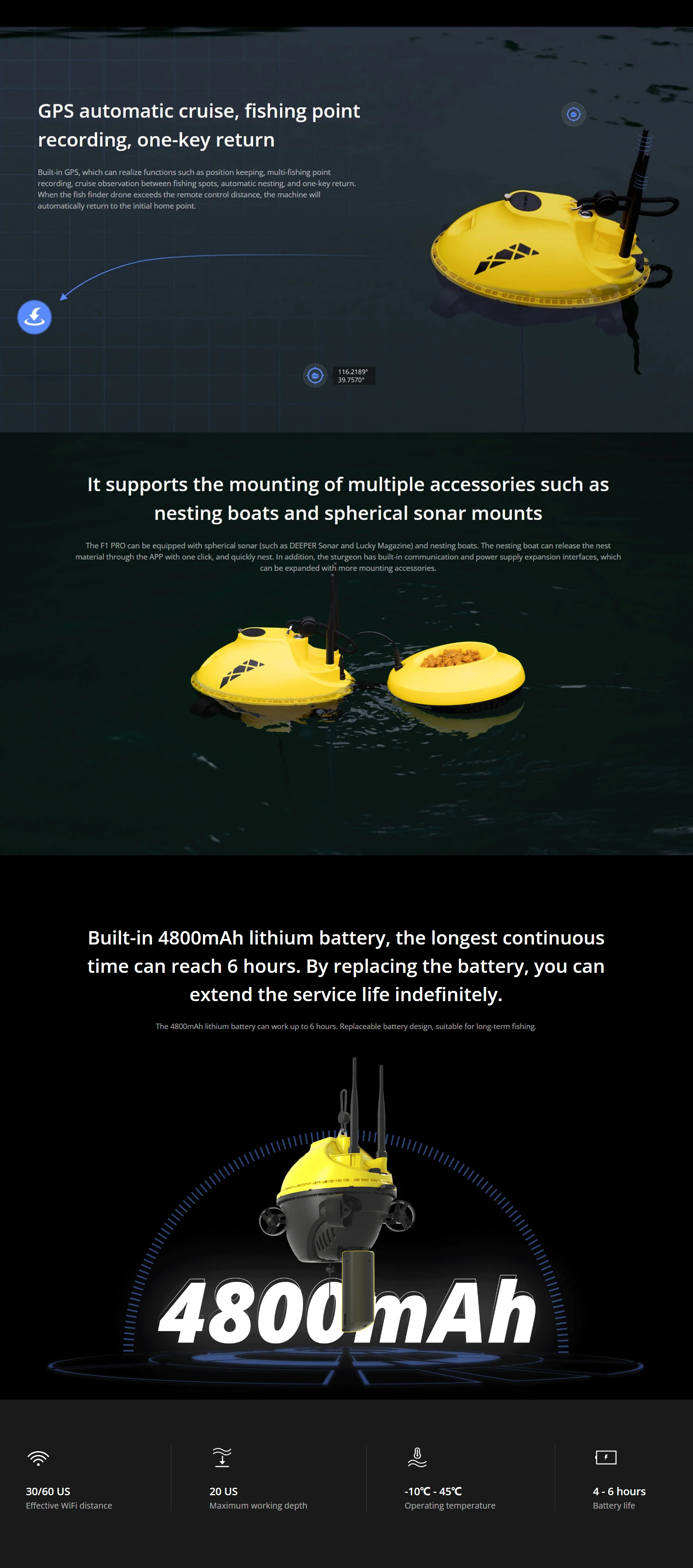 CHASING F1 Pro Bait Boat Hull GPS Fish Finder with Camera