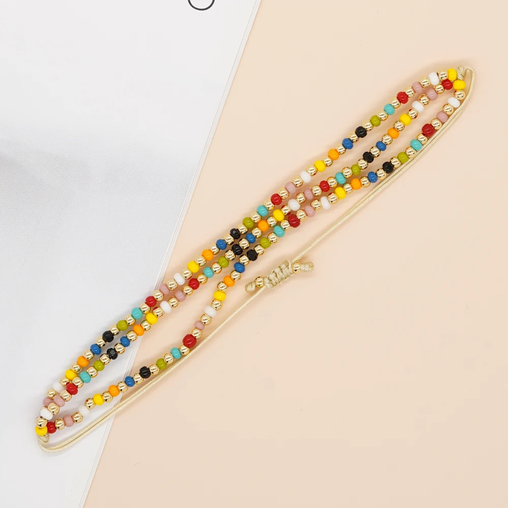 Go2boho Colorful Mixed Seed Bead Gold Plated Bracelets