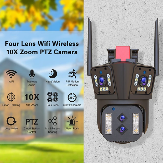 16mp 8k Four Lens Three Screen Cctv Surveillance Camera 10x Zoom ...