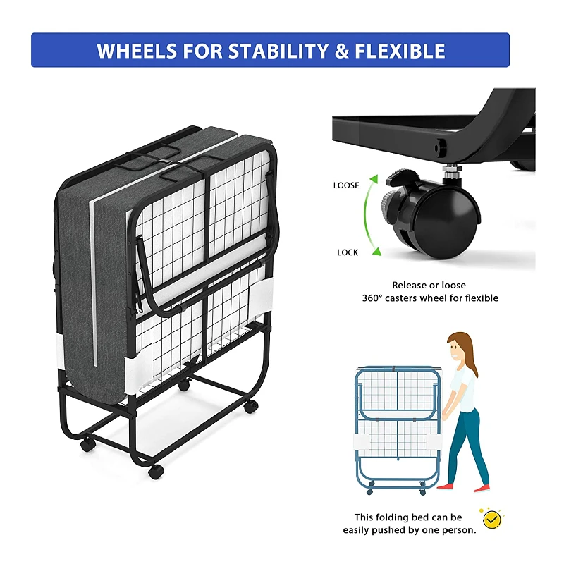 Portable Folding Bed - Durable Steel Frame & Mattress
