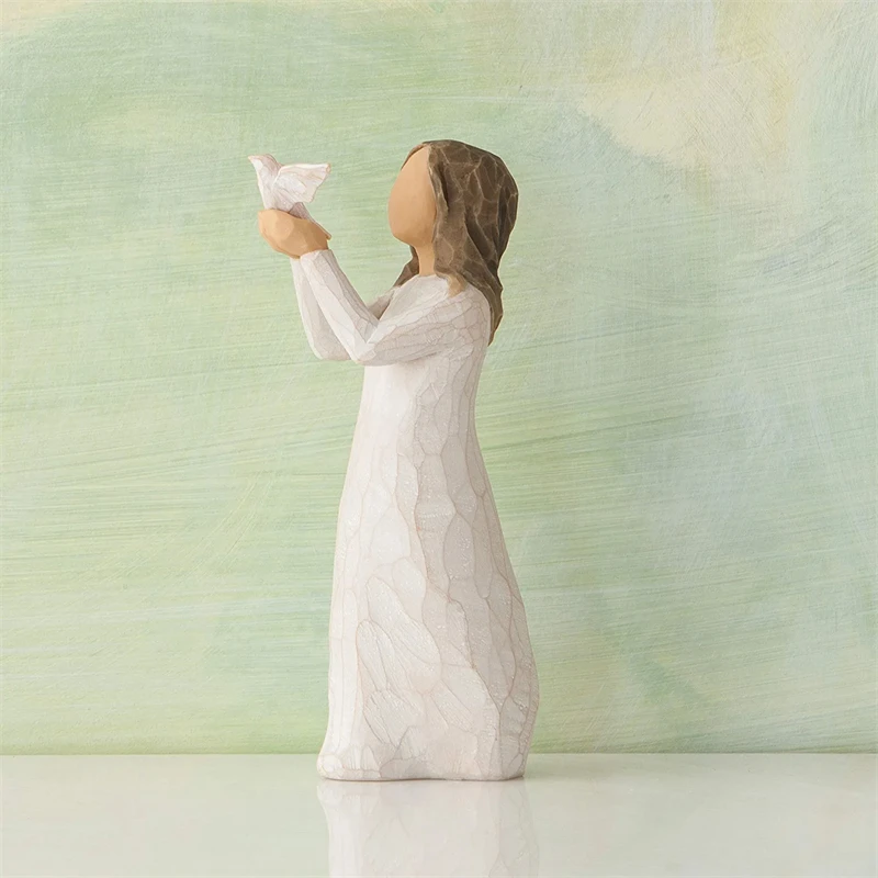 Poly Resin Sculpted Hand Painted Figure Resin Angel Statue With Bird ...