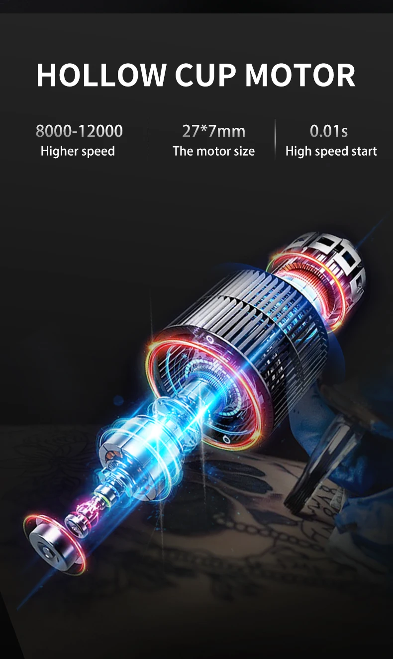 High Capacity Battery Digital Tattoo Gun Yilong S10 Rotary Wireless ...