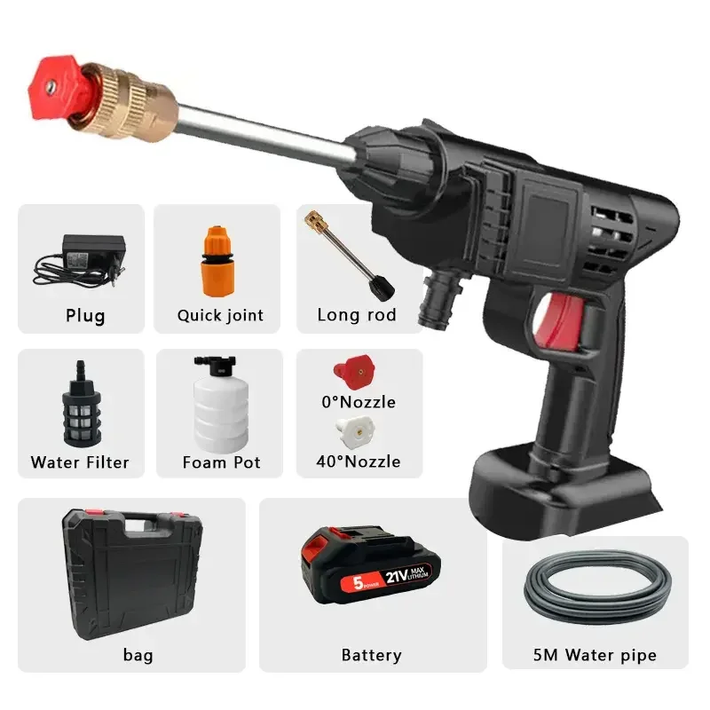 Lithium Battery Portable Car Washing Spray Gun High Pressure Power 21v ...