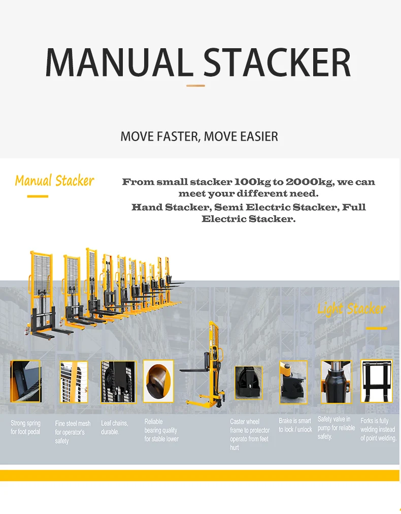 High Density 400Kg Manual Stacker Hydraulic Hand Lift Stacker Manual ...