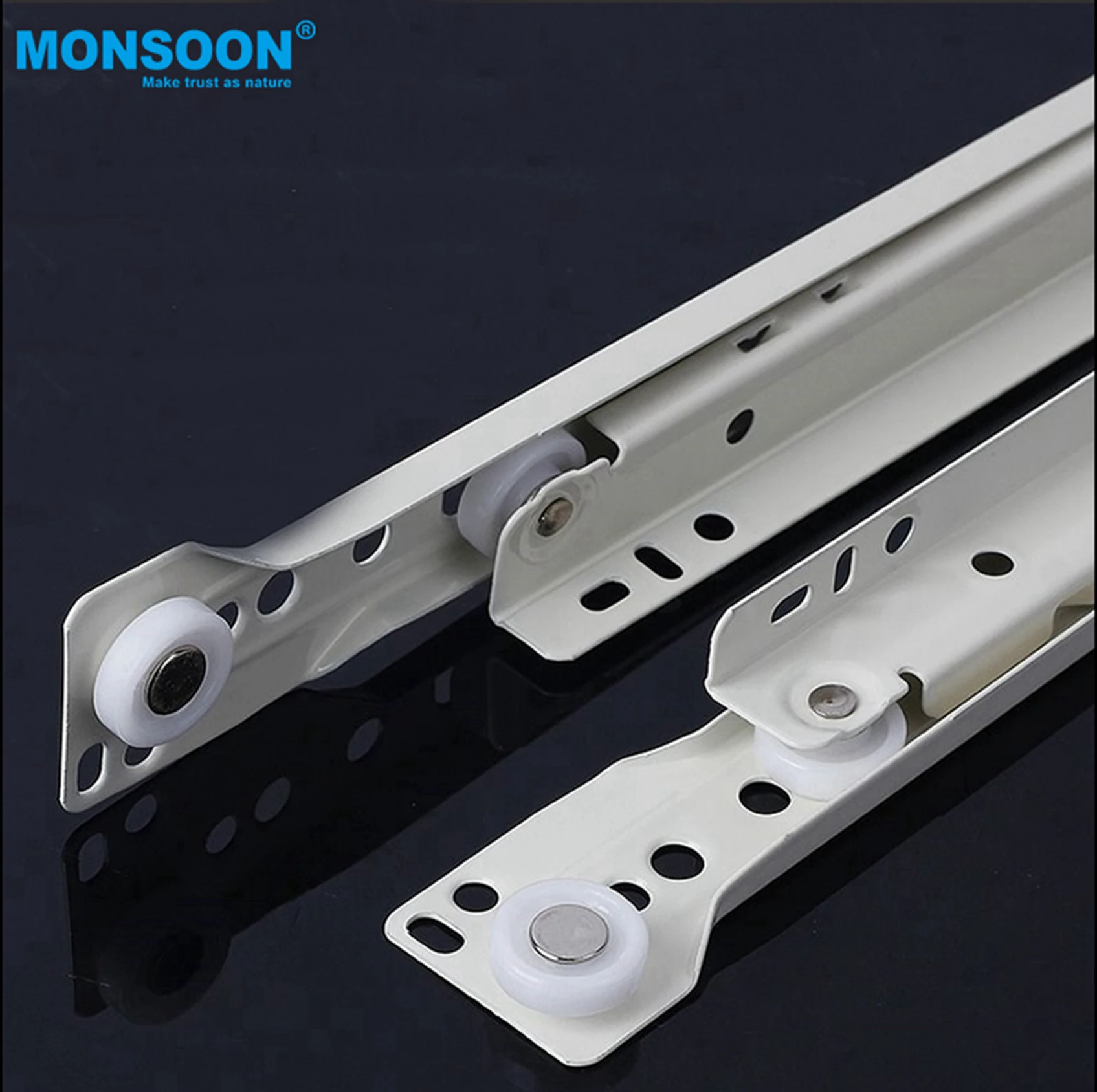 White Nylon Wheel Powder Coated Drawer Slide Adjustable Kitchen Cabinet ...