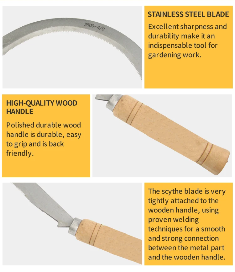 Industrial Grade Professional Garden Sickle with Wood Handle Steel ...