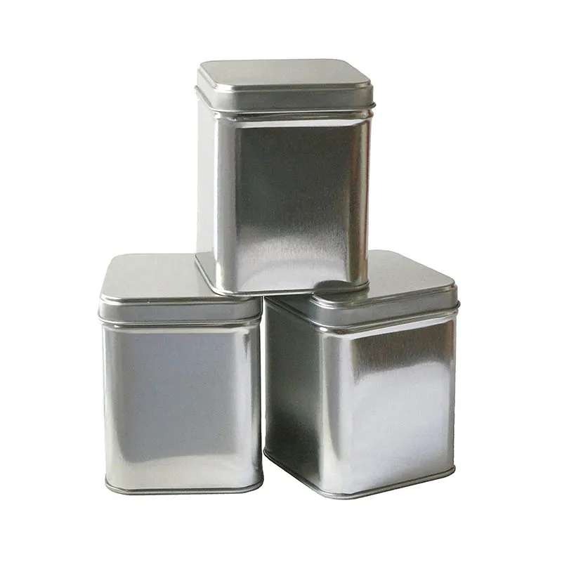 Small Mini Square Silver Plain Aluminum Tea Tin Box Coffee Powder Spice ...