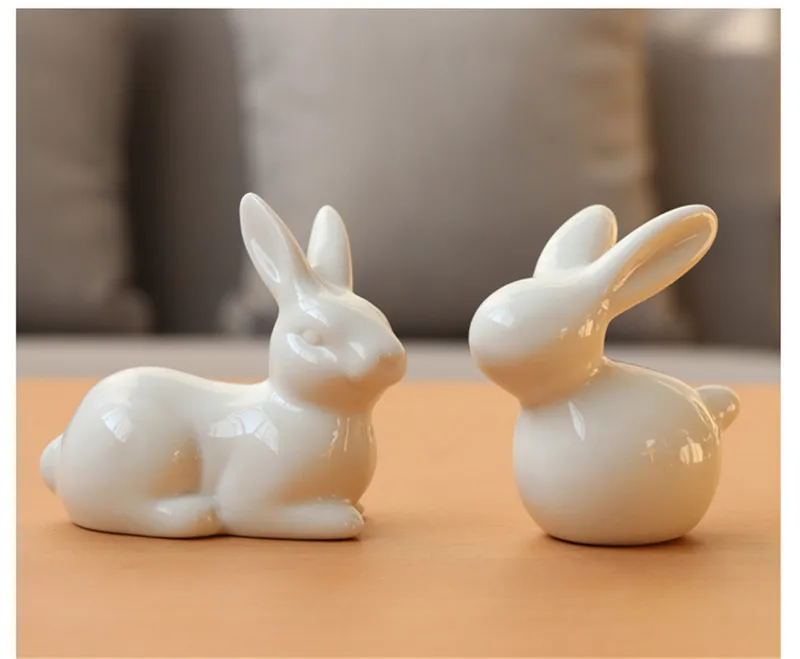 Ceramic Cute Pure White Rabbit Figurines Miniatures Bunny Home ...