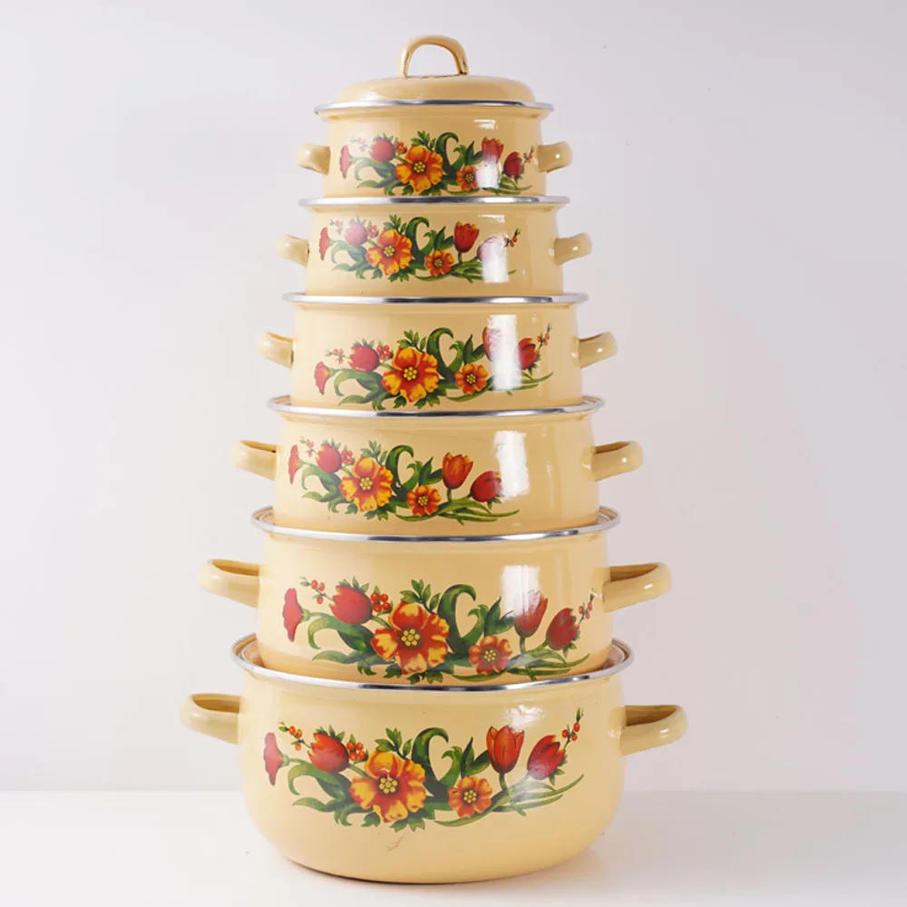 Factory Direct Flower Decal Custom Logo Steel Enamel Soup & Stock Pots ...