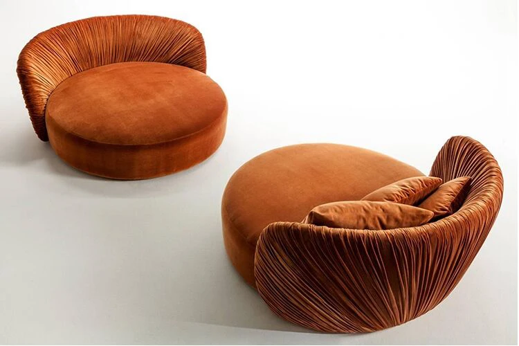 Luxury Round Single Sofa Chair Velvet Leather Accent Chair for Hotel ...