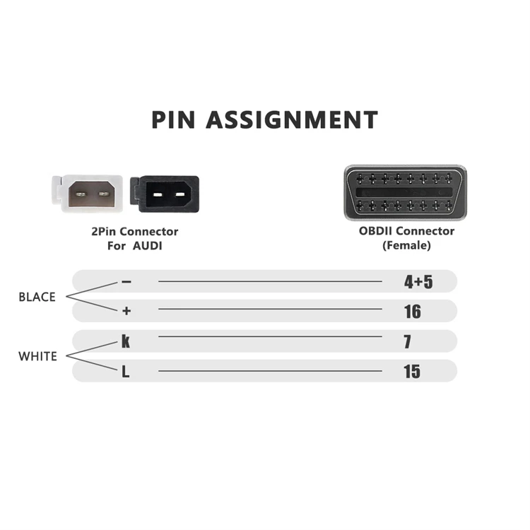 2 X 2Pin Male to OBD2 Female Extension Cable Adapter for Audi ...