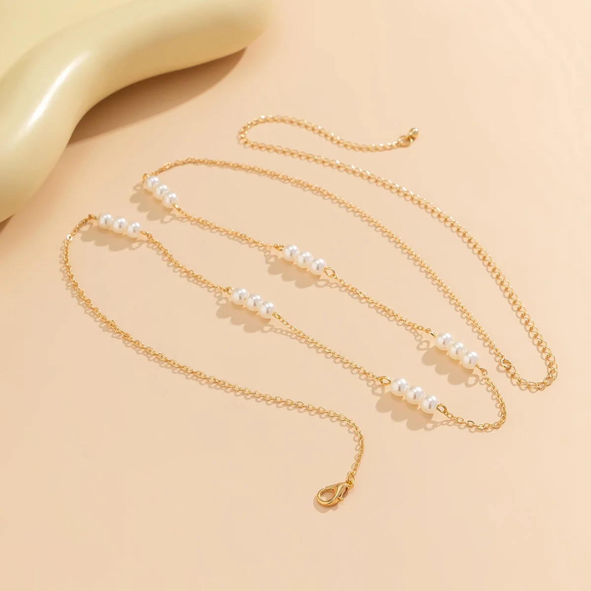 Thin Beaded Pearl Body Chain Single Layer Belly Chain Gold Plated Body ...