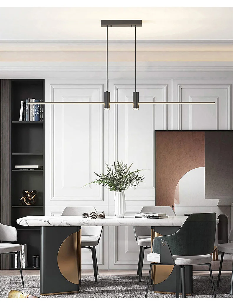 Modern Simple Led Pendant Lights Dining Room Table Lines Light Nordic ...