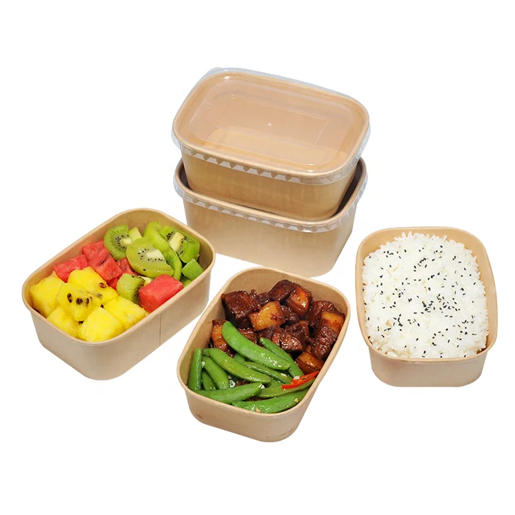 750ml Biodegradable Rectangle Takeaway Food Container Box Kraft Brown ...