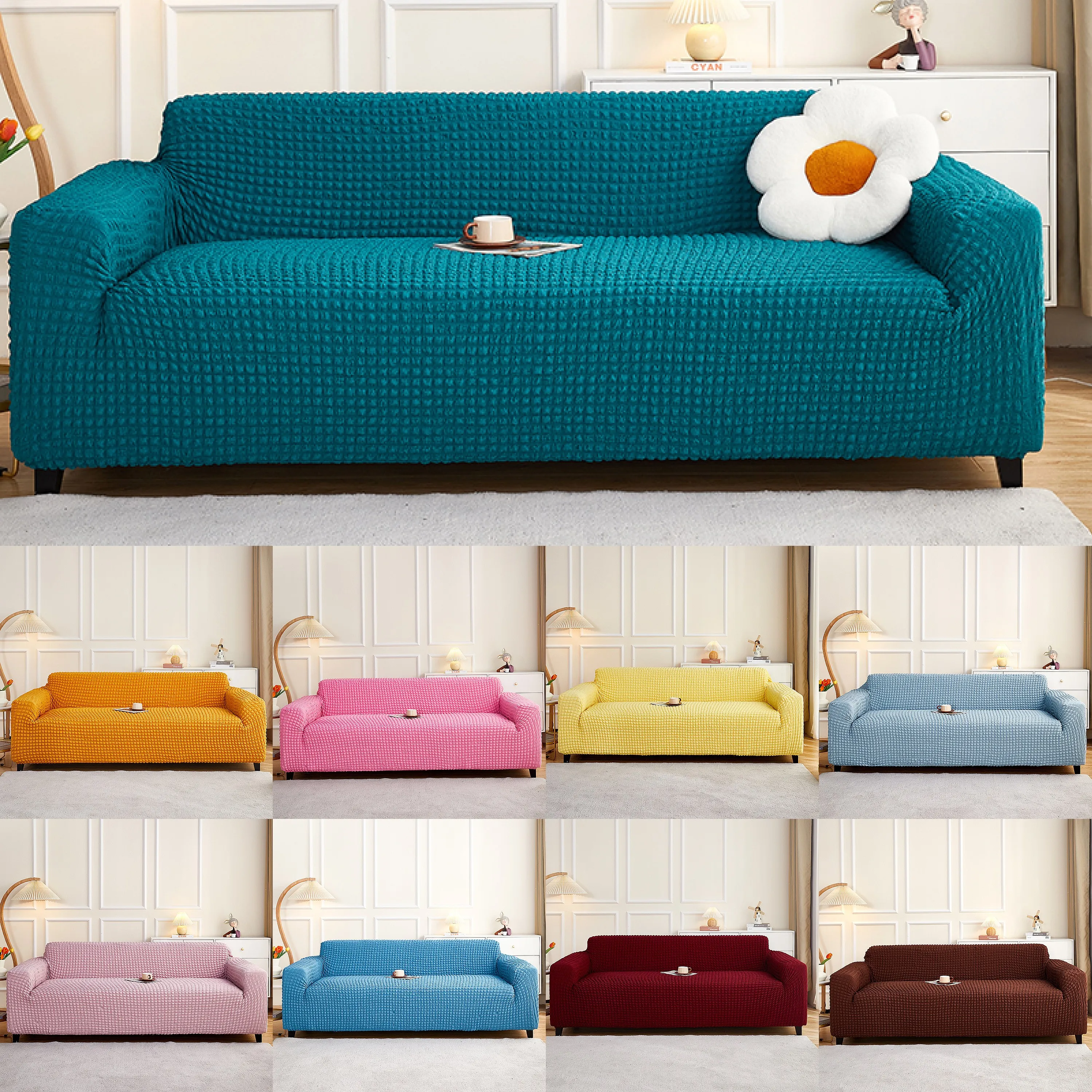 Customized Colorful Solid Bubble Fabric Slipcover Fitted Large Spandex ...