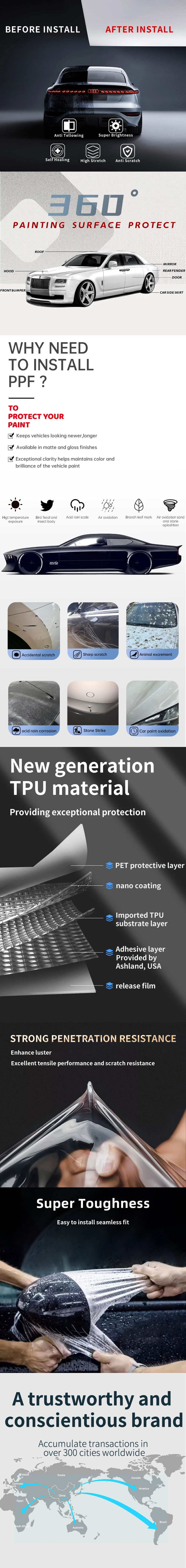 Self Adhesive Tph Transparent Car Wrap Film Car Paint Protective Film ...