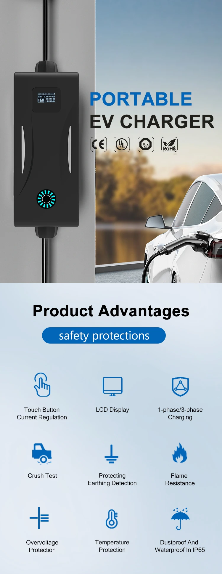 Factory Price 16a Portable Ev Charger 3.6kw/11kw Ev Car Charger Type 2 ...