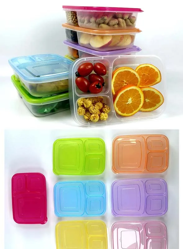 Microwave Safe Bento Box Lunch Containers 7 Pack 3 Compartments Meal ...
