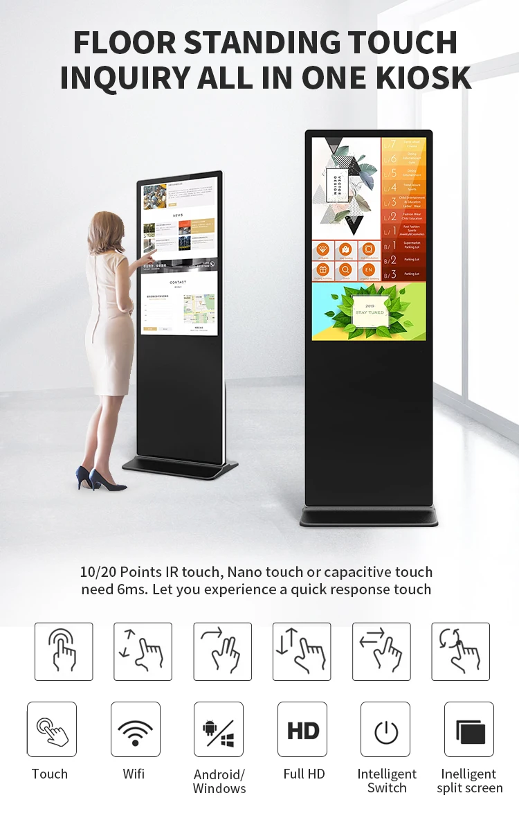 HUSHIDA Indoor Led Screen Totem Vertical Monitors Touch Screen Display ...