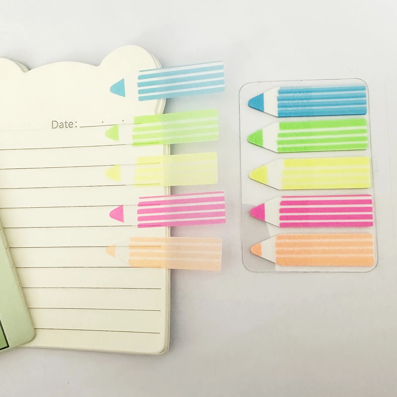 Fluorescent Color Pencil Shape Pet Plastic Sticky Note Adhesive Fancy ...