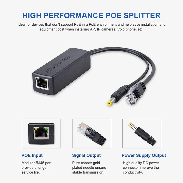 10/100mbps Power Over Ethernet 48V To 5V 2.4A 12W Micro USB Plug Active ...