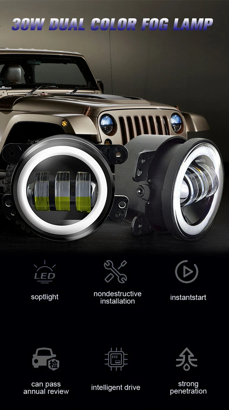 4 Inch LED Fog Lights - Halo Ring Angels Eyes for Jeep