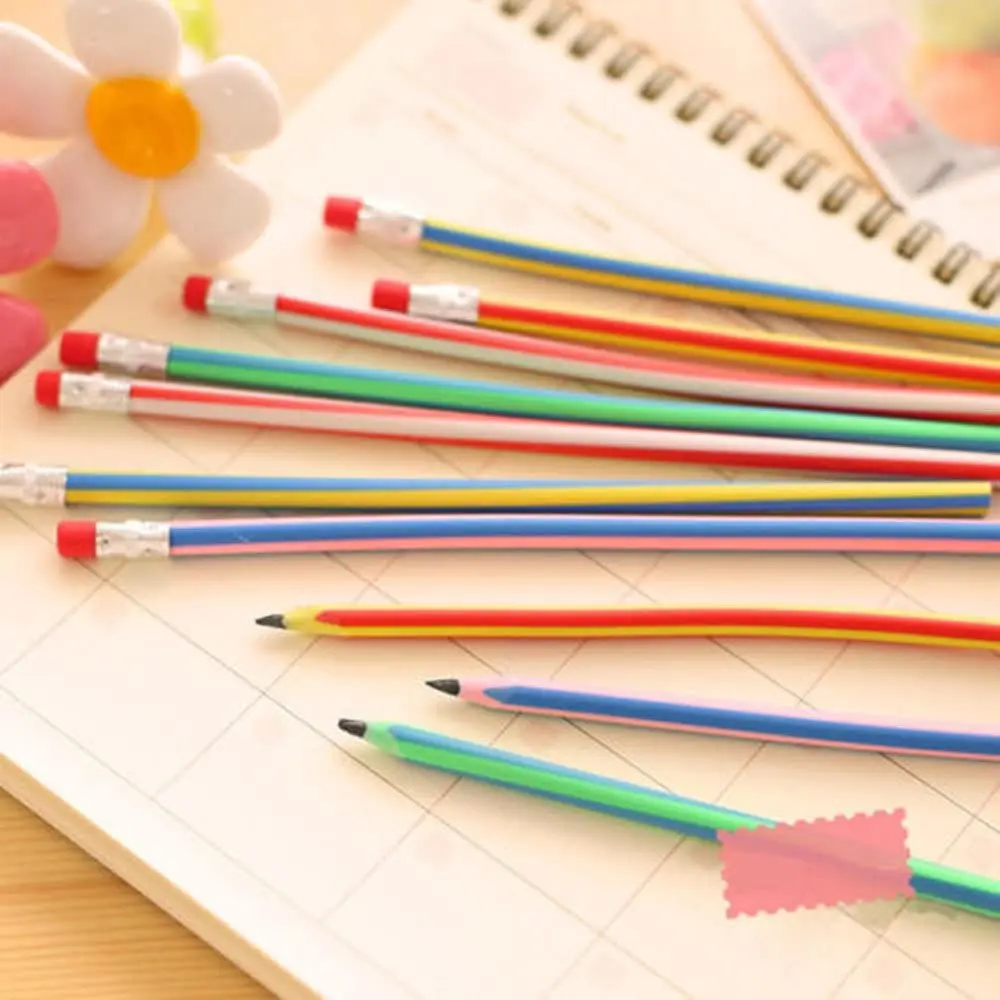 Flexible Soft Bendy Multi Colored Striped Pencil With Eraser For ...